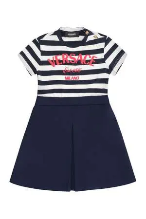 YOUNG VERSACE Striped Cotton Mini Dress
