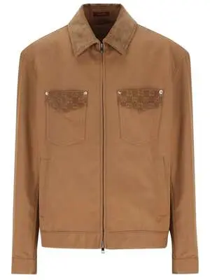 Gucci Classic Gg Motif Zip Jacket With Buttoned Cuffs