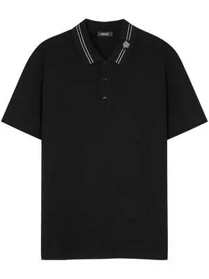 Versace Medusa Embroidered Short-sleeve Polo Shirt With Pointed Collar And Three-button Placket