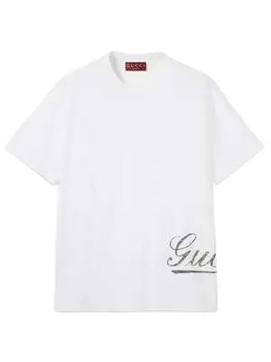 Gucci Script Logo Print Crewneck T-shirt With Short Sleeves