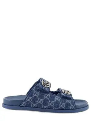 Gucci Style All-over Gg Cotton Denim Sandals With Strap Closure