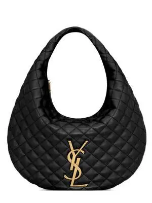 Saint Laurent Quilted Leather Hobo Bag With Monogram Detail - Nero