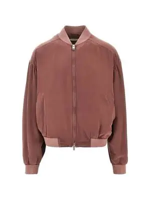 Versace Garment-dyed Silk Bomber Jacket With Ribbed Trim And Embroidered Logo - Viola