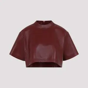 Balenciaga Cropped Leather Top - Red