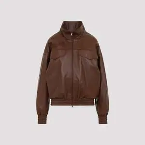 Balenciaga High-collar Lambskin Blouson Bomber Jacket - Brown