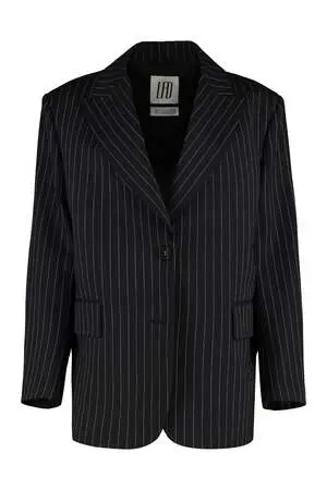 LES FILLES D'EVA Oversized Pinstripe Blazer With Notch Lapel & Structured Shoulders