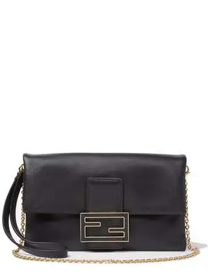 Fendi Mini Leather Shoulder Bag With Ff Clasp, 13cm X 21cm X 3cm - Nero