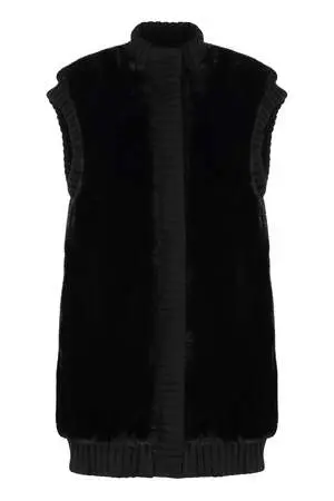 Pinko Long Fur-effect Vest With Ribbed Trim