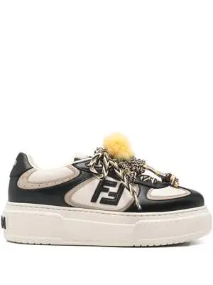 Fendi Leather Platform Sneakers With Ff Side Appliqué And Charm Detail - Nero