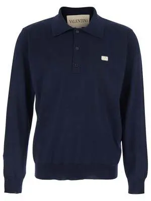 Valentino Garavani Vlogo Signature Patch Virgin Wool Button Sweater - Blu