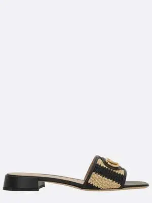 Valentino Garavani Vlogo Signature Leather Patch Slides - Nero