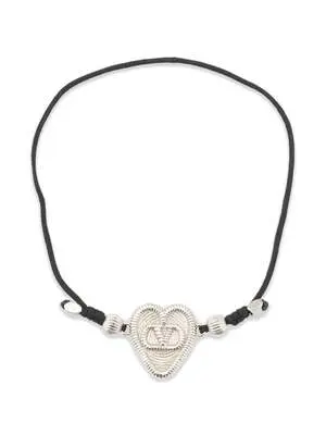 Valentino Garavani Hammered Heart Metal Pendant With Vlogo Signature And Adjustable Sliding Knot Strap - Nero