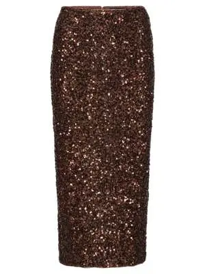 ROTATE BY BIRGER CHRISTENSEN Sequined Midi Pencil Skirt - Marrone