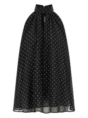 ROTATE BY BIRGER CHRISTENSEN ROTATE Sleeveless Chiffon Dotted Print High Neck Top With Side Bow Detail Nero