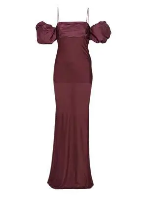 ROTATE BY BIRGER CHRISTENSEN Long Dress With Removable Puff Sleeves - Rosso