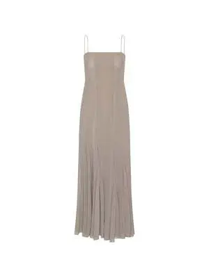 ROTATE BY BIRGER CHRISTENSEN Long Chiffon Dress With Thin Straps And Straight Neckline - Grigio