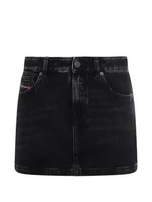 DIESEL® Denim Skirt With Signature Jeans Pocket, Jacron Back Patch, Button & Zip Closure, Five-pocket Styling - Nero