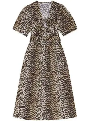 GANNI Deep V-neck Mini Dress With Front Bow Detail - Marrone