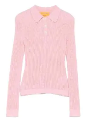 Guest In Residence Honeycomb Knit Polo Sweater, Polo Collar, Three-button Front Closure