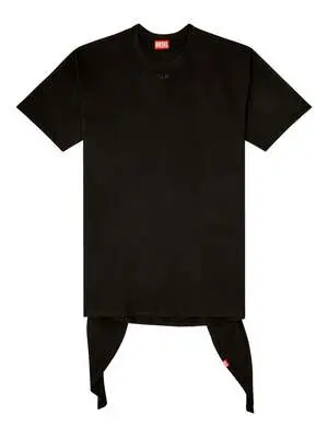DIESEL® DIESEL Front Tie Cotton Dress With Embroidered Oval D Cut-Out And Dropped Sleeves Nero