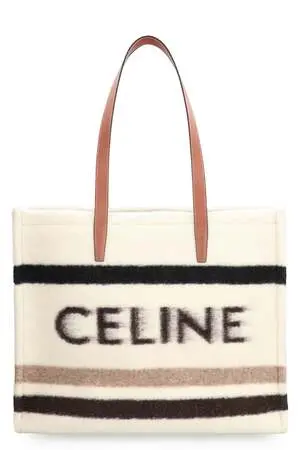 Celine Large Faux Fur Basket Tote With Leather Handles - Ecru