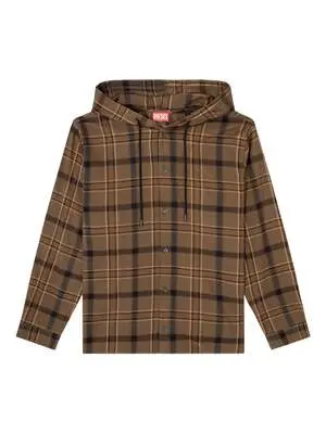 DIESEL® Hooded Button-front Shirt With Adjustable Drawstring & Distressed Logo