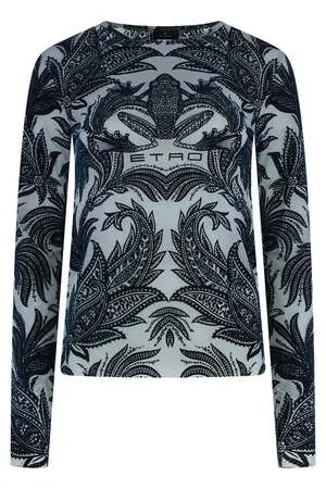 Etro Tulle Top With Velvet-effect Print - Blue