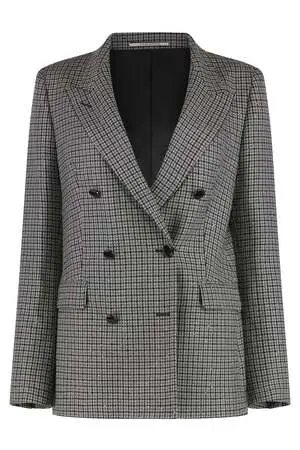 0205 TAGLIATORE Double-breasted Sequin Wool Blazer Jacket With Lapel Collar - Grey