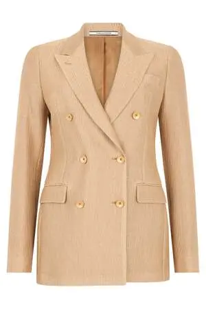 0205 TAGLIATORE Double-breasted Cotton Blazer With Classic Collar - Beige