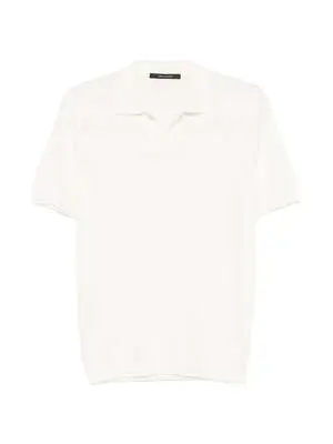 Tagliatore Polo Collar Slit Neckline Short-sleeve Linen-cotton Knit Polo - Bianco
