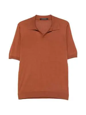 Tagliatore Polo Collar Silk Polo Shirt With Slit Neckline & Ribbed Cuffs - Marrone