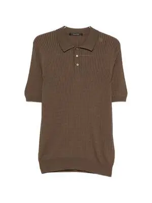 Tagliatore Cable-knit Polo Shirt With Ribbed Trim - Marrone