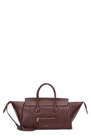 Celine Shiny Lambskin Leather Handbag With Shoulder Strap, 22 Cm X 36 Cm X 16 Cm - Brown