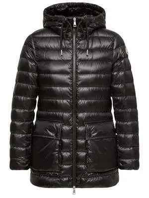 Moncler Water-repellent Long Puffer Coat With Adjustable Hood And Drawstring Waist - Nero