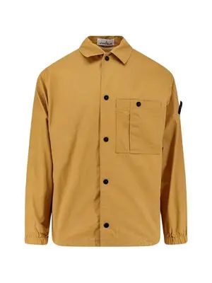 Stone Island Badge Snap-front Jacket With Chest Pocket & Elastic Cuffs - Giallo