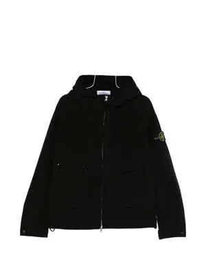 Stone Island Inspired Hooded Zip Jacket With Drawcord Hem & Flap Pockets - Nero