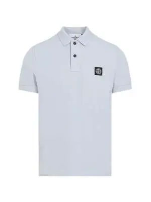 Stone Island Stone-inspired Ribbed Polo With Two-stripe Placket, Compass Logo, Slim Fit - Azzurro