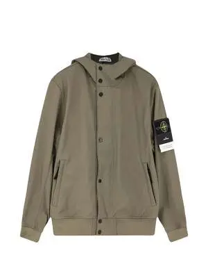 Stone Island Hooded Zip Jacket With Internal Drawstring, Concealed Pockets & Ribbed Trims - Verde