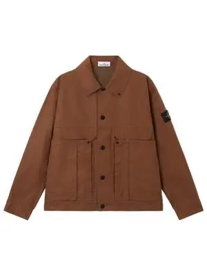Stone Island No Cotton Utility Jacket With Contrasting Snap-up Collar, Large Patch Pockets & Adjustable Cuffs - Marrone