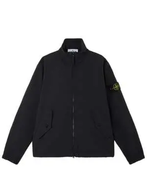 Stone Island Stand Collar Zip Jacket With Angled Hand Pockets & Elasticated Cuffs - Nero