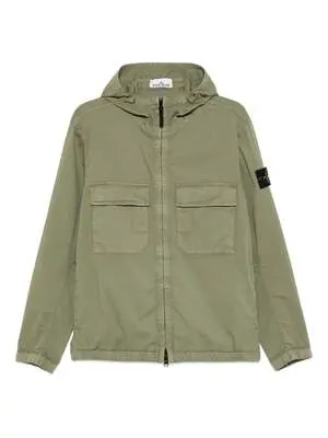 Stone Island Hooded Cotton Jacket With Reinforced Contour Drawstring, Chest Pockets & Two-way Zip - Verde