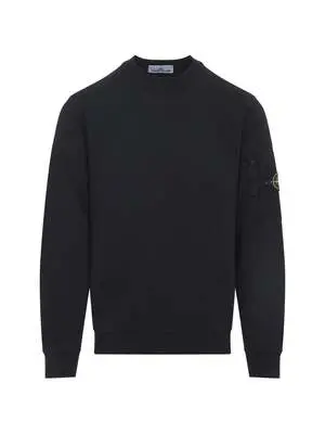 Stone Island Elasticated Ribbed Crew Neck Sweatshirt With Left Sleeve Ripstop Pocket