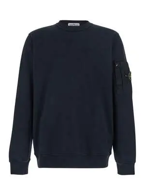 Stone Island Crew Neck Sweatshirt With Ripstop Pocket - Blu