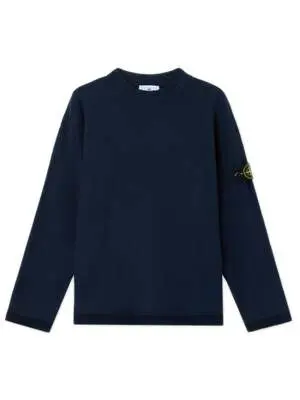 Stone Island Ribbed Knit Sweatshirt With Stone Badge - Blu