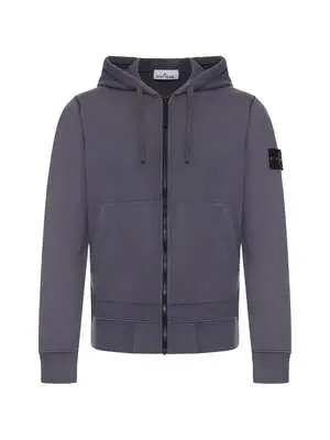 Stone Island Drawstring Hood Zip Sweatshirt With Patch Pockets And Ribbed Cuffs - Grigio