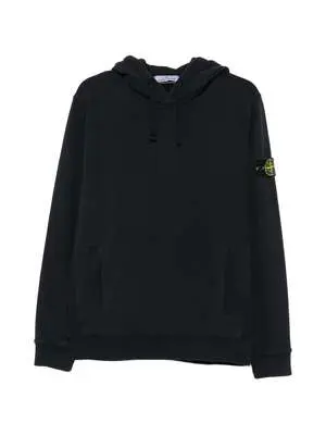 Stone Island Cotton Hoodie With Kangaroo Pocket And Sleeve Badge - Blu