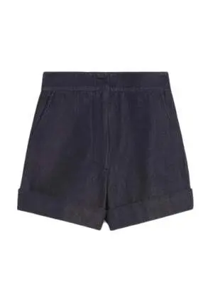 Max Mara Cotton High-waisted Shorts With Flared Lines And Turned-up Hem - Blu