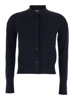 Max Mara MAX MARA Slim Fit Shirt Collar Sweater With Horn Button Placket Blu