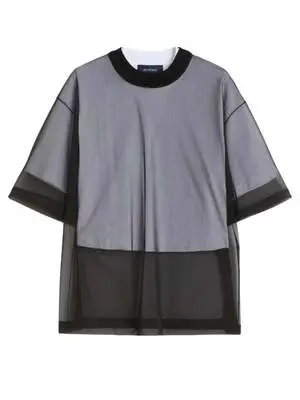 Sportmax Cropped Cotton T-shirt With Round Neck And Contrast Details - Nero