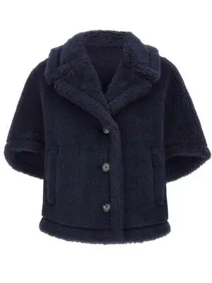 Max Mara Short Kimono Sleeve Alpaca-cashmere Silk Coat - Blu